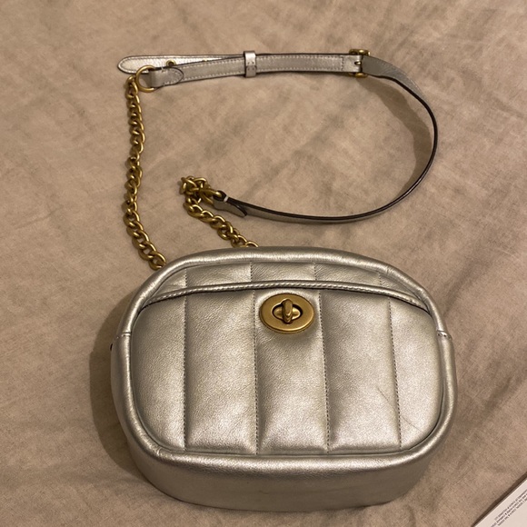 Coach | Bags | Coach Metallic Silver Quilted Crossbody Bag | Poshmark